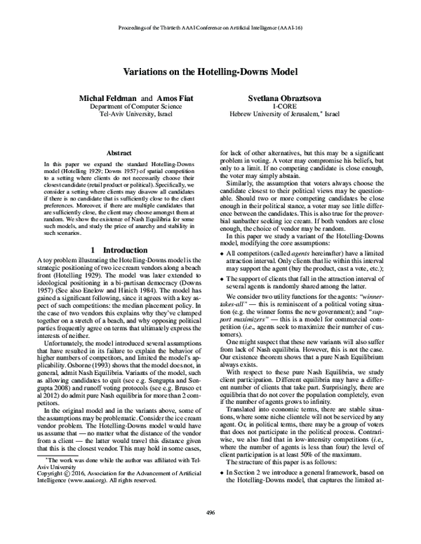 (PDF) Variations on the Hotelling-Downs Model