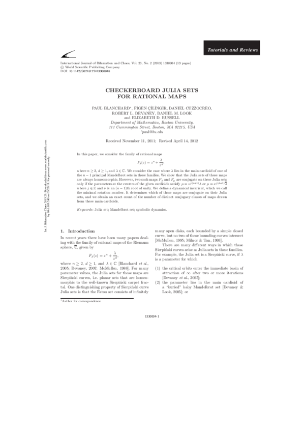 (PDF) Checkerboard Julia Sets for Rational Maps