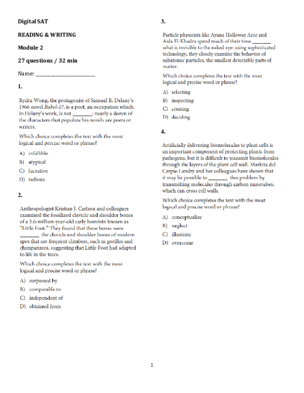 (PDF) SAT VERBAL MOD 2 | gulhajar melebayeva - Academia.edu