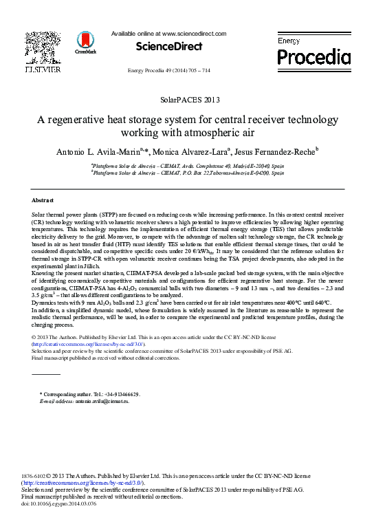 (PDF) A Regenerative Heat Storage System for Central Receiver ...