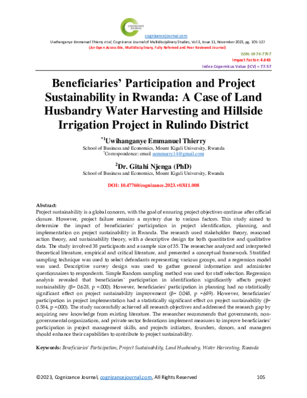 (PDF) Beneficiaries’ Participation and Project Sustainability in Rwanda ...