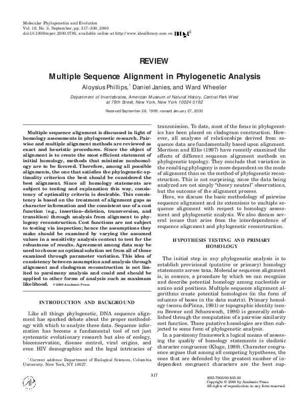 (PDF) REVIEW Multiple Sequence Alignment in Phylogenetic Analysis
