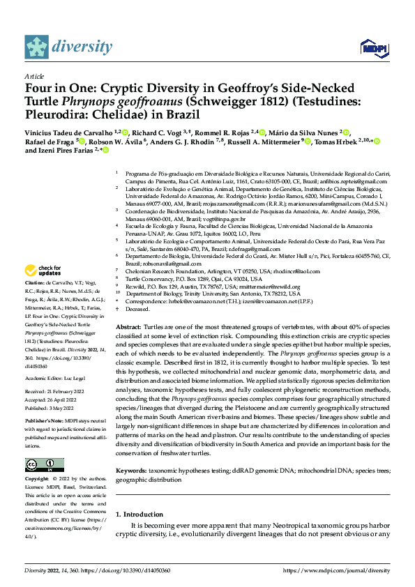 (PDF) Four in One: Cryptic Diversity in Geoffroy’s Side-Necked Turtle ...