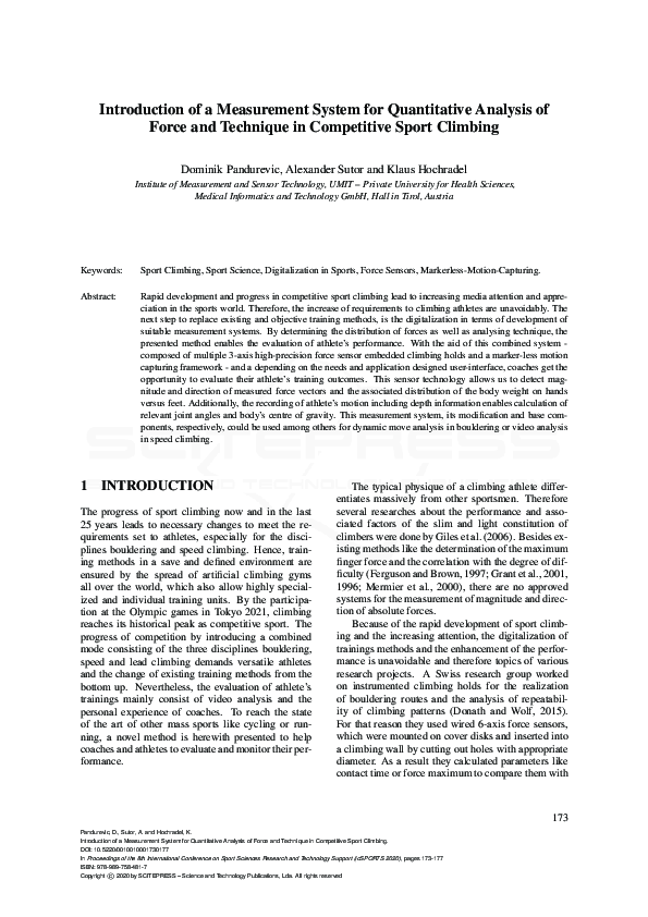 Pdf Introduction Of A Measurement System For Quantitative Analysis Of Force And Technique In