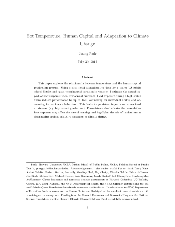 (PDF) Hot Temperature, Human Capital and Adaptation to Climate Change