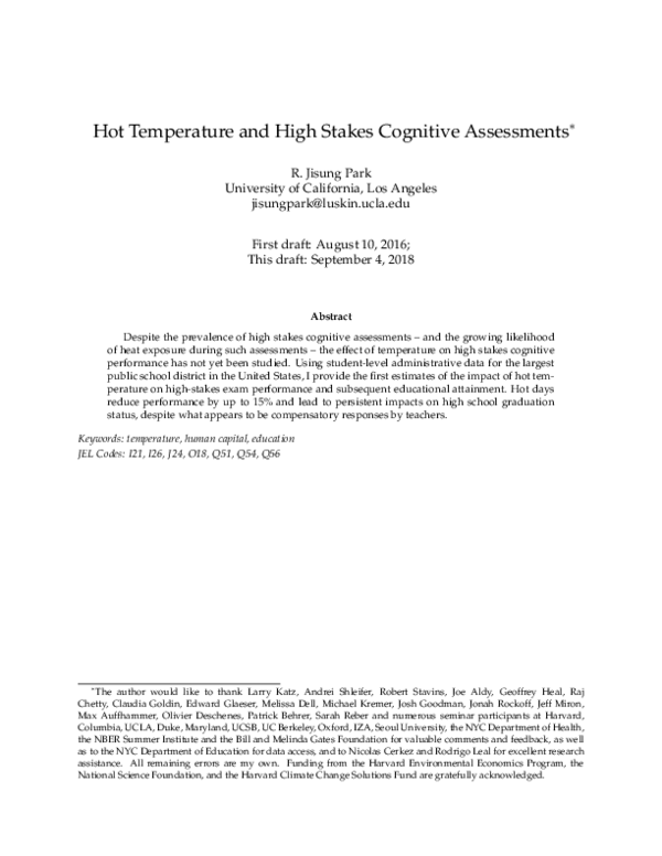 (PDF) Hot Temperature and High Stakes Cognitive Assessments∗