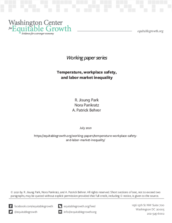 (PDF) Working paper series Temperature , workplace safety , and labor market inequality