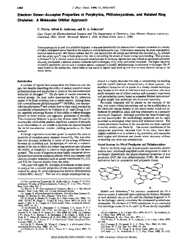 (PDF) Electron donor-acceptor properties of porphyrins, phthalocyanines, and related ring ...