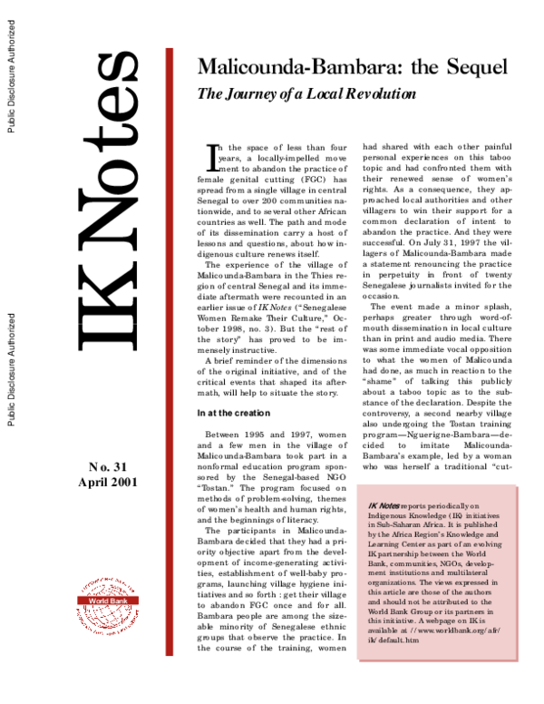(PDF) Malicounda-Bambara - The Sequel : Journey of a Local Revolution