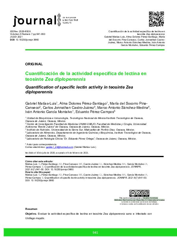 (PDF) Cuantificación de la actividad específica de lectina en teosinte ...