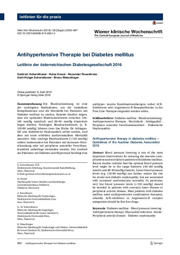 (PDF) Antihypertensive Therapie bei Diabetes mellitus