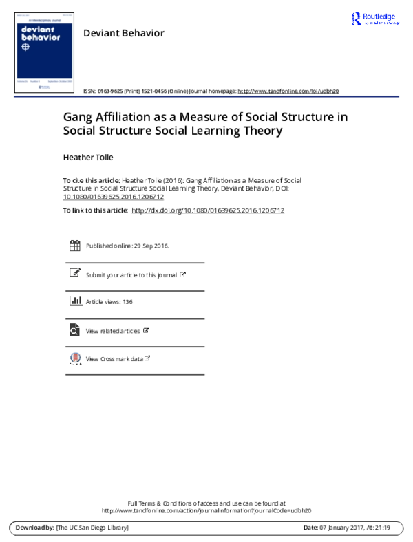 (PDF) Gang Affiliation as a Measure of Social Structure in Social ...