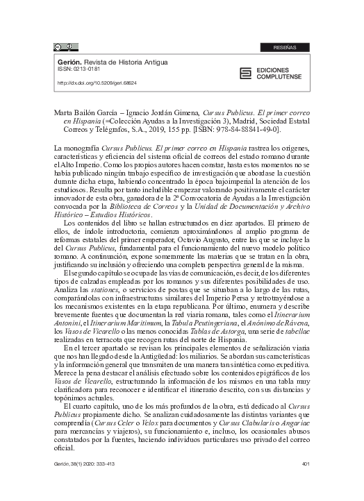(PDF) Marta Bailón García – Ignacio Jordán Gimena, Cursus Publicus. El ...