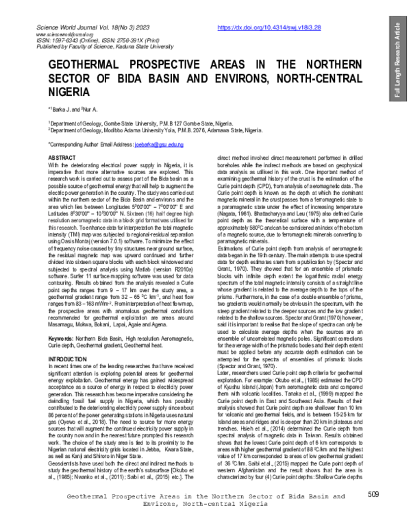 (PDF) Geothermal prospective areas in the Northern sector of Bida Basin ...