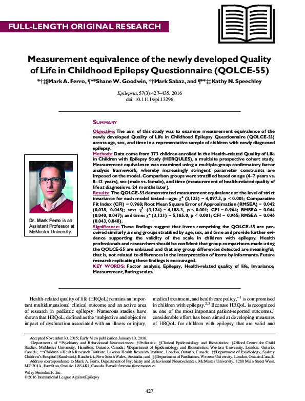 (PDF) Measurement equivalence of the newly developed Quality of Life in ...
