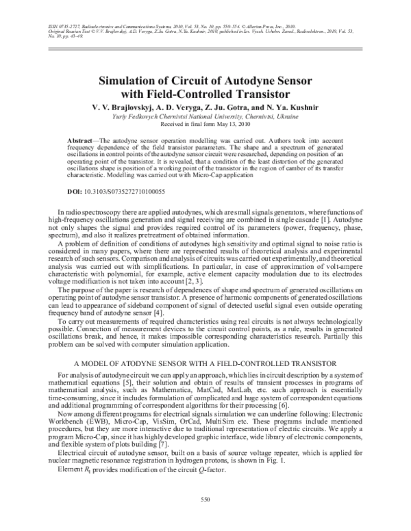 (PDF) Simulation of Circuit of Autodyne Sensor with Field-Controlled ...