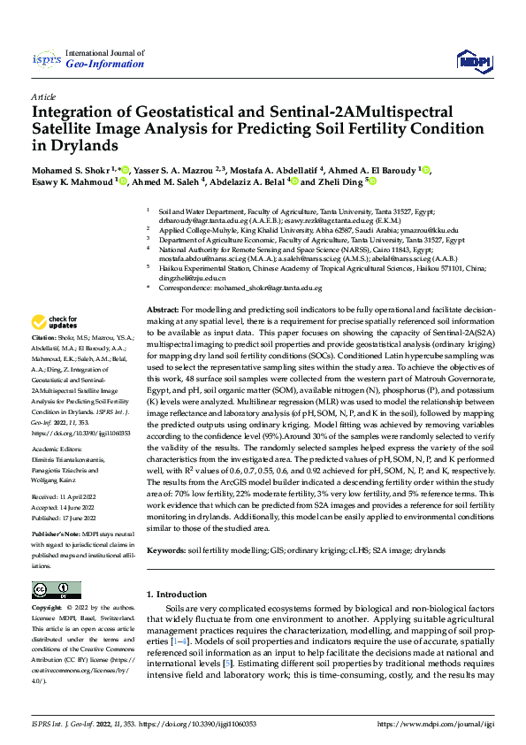 (PDF) Integration of Geostatistical and Sentinal-2AMultispectral Satellite Image Analysis for ...