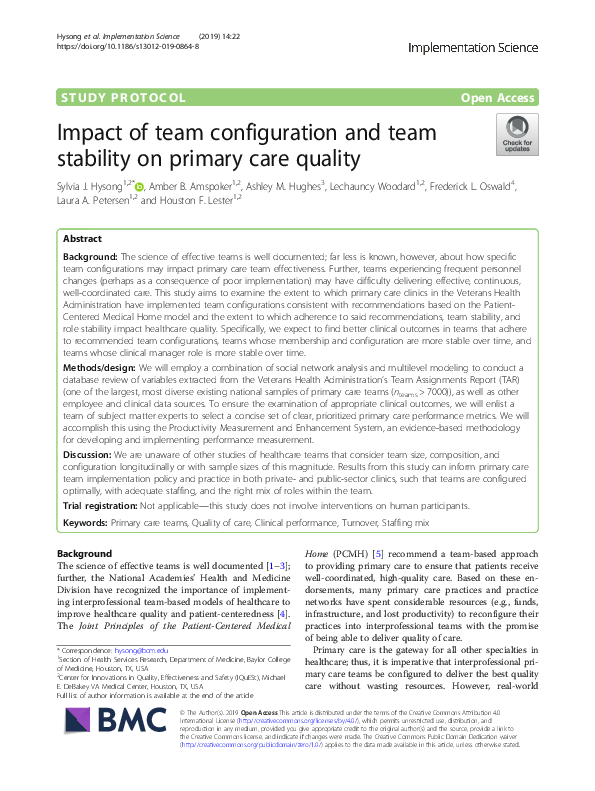 (PDF) Impact of team configuration and team stability on primary care ...