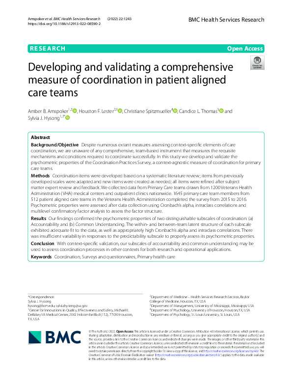 (PDF) Validating a Survey for Team-Based Care Coordination