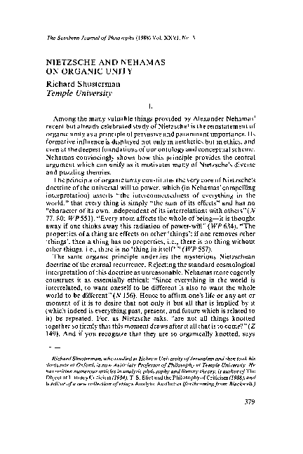 (PDF) Nietzsche and Nehamas on Organic Unity