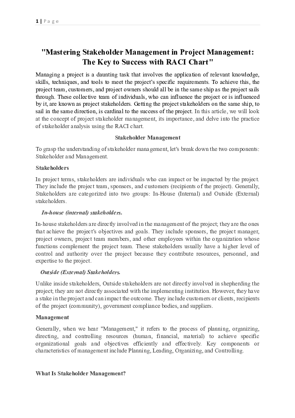(PDF) "Mastering Stakeholder Management in Project Management: The Key ...
