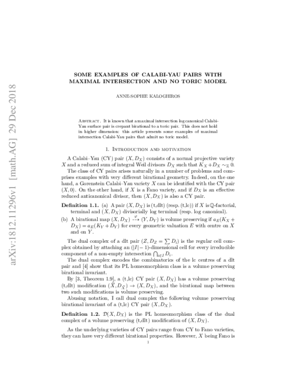 Pdf Some Examples Of Calabi Yau Pairs With Maximal Intersection And