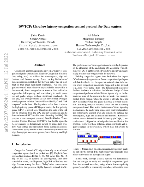 (PDF) DWTCP: Ultra Low Latency Congestion Control Protocol for Data Centers