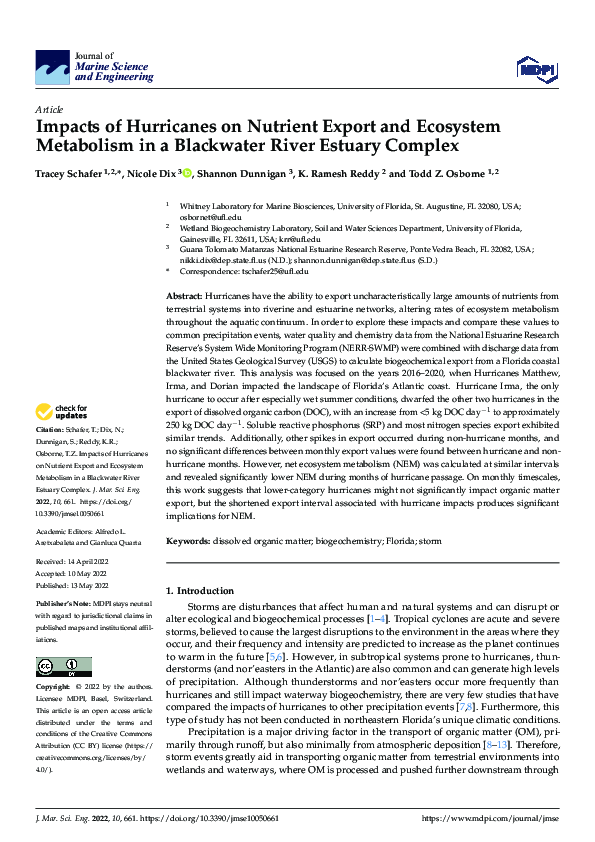 (PDF) Impacts of Hurricanes on Nutrient Export and Ecosystem Metabolism ...