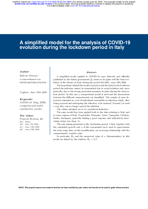 (PDF) A simplified model for the analysis of COVID-19 evolution during ...