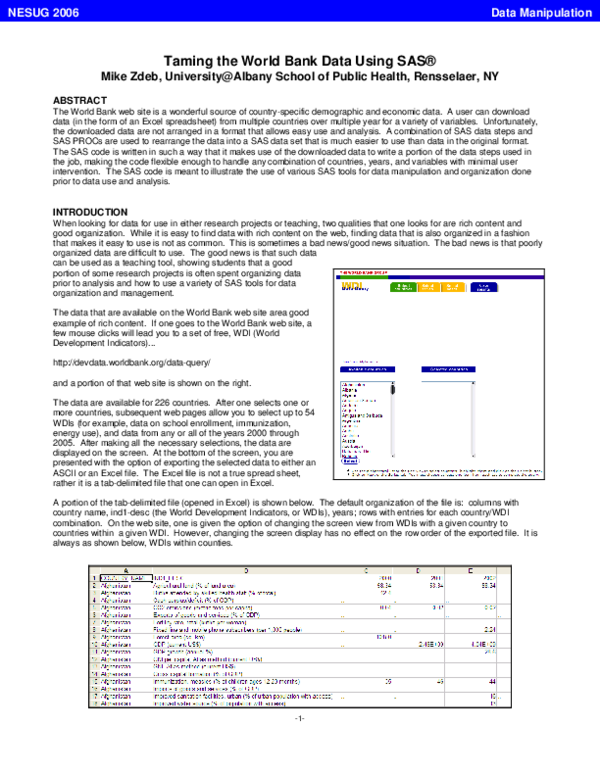 (PDF) Taming the World Bank Data Using SAS | Mike Zdeb - Academia.edu