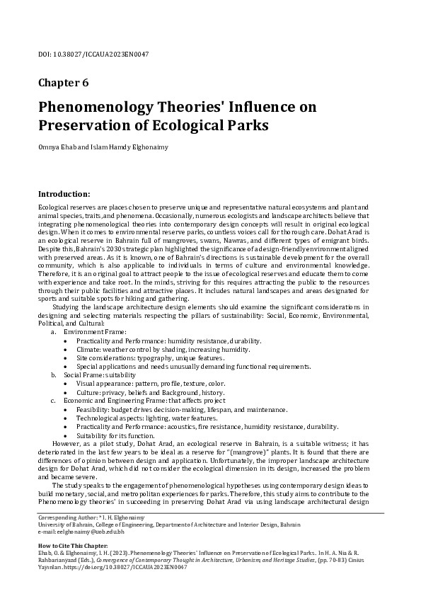 (PDF) Phenomenology Theories' Influence on Preservation of Ecological Parks