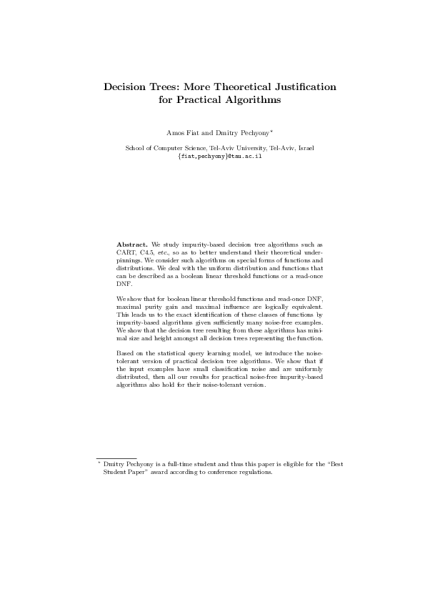 (PDF) Decision Trees: More Theoretical Justification for Practical Algorithms