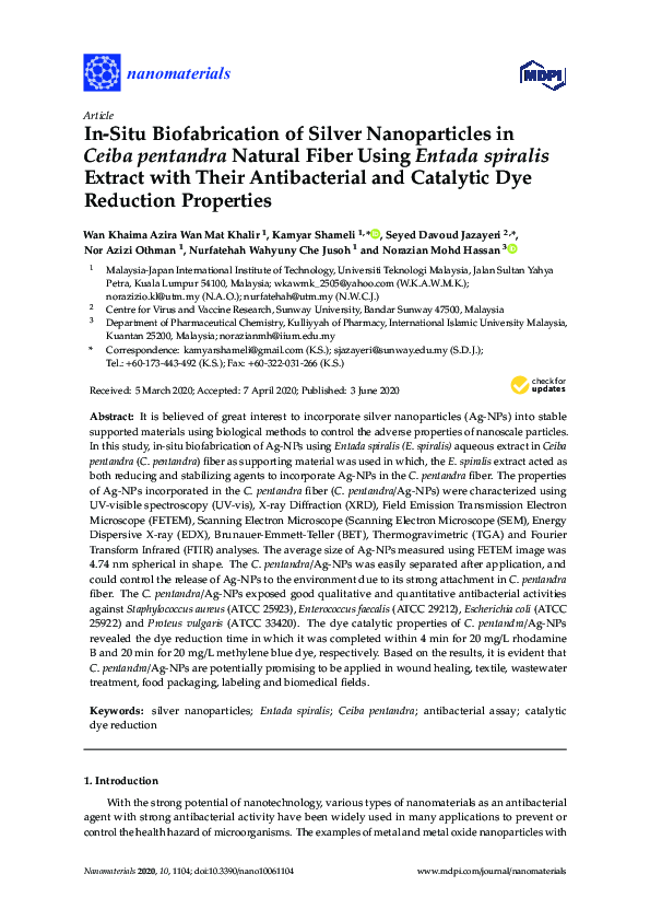 (PDF) Biofabrication of Ag-NPs in Ceiba pentandra Fiber