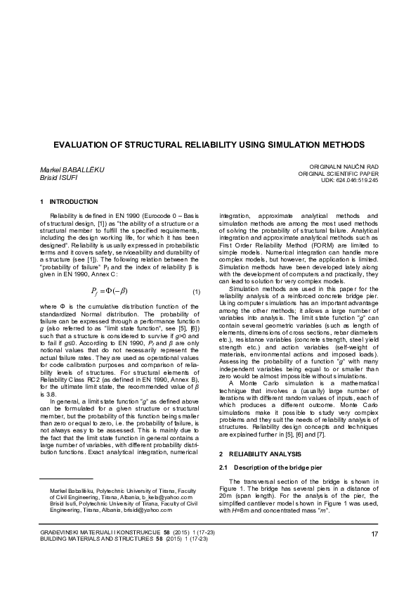 (PDF) Evaluation of structural reliability using simulation methods