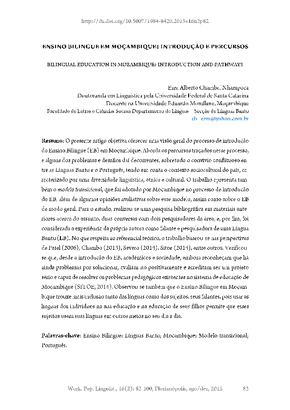 (PDF) Ensino Bilingue em Moçambique: introdução e percursos