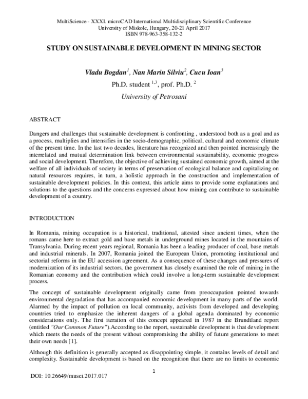 (PDF) Study on Sustainable Development in Mining Sector