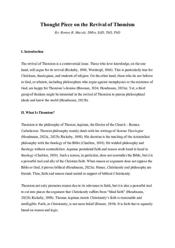 (PDF) Thought Piece on the Revival of Thomism