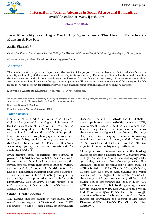 (PDF) Low Mortality and High Morbidity Syndrome - The Health Paradox in ...