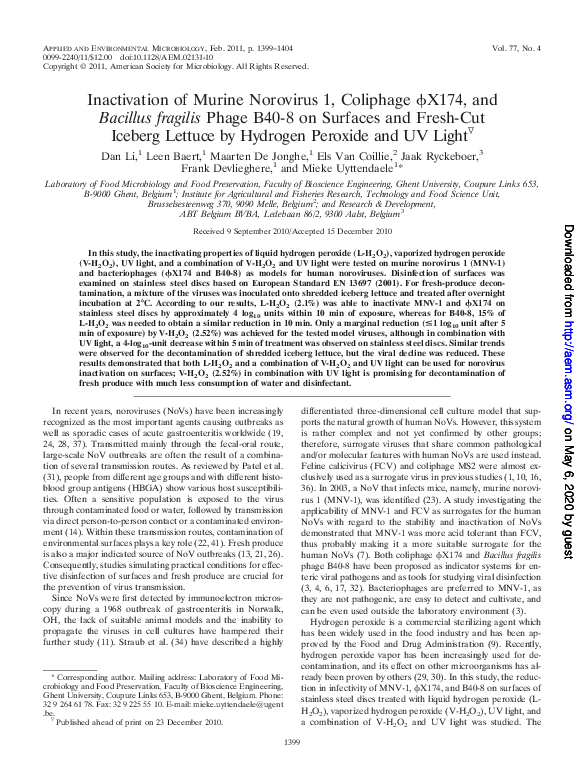 (PDF) Inactivation of Murine Norovirus 1, Coliphage φX174, and Bacillus ...