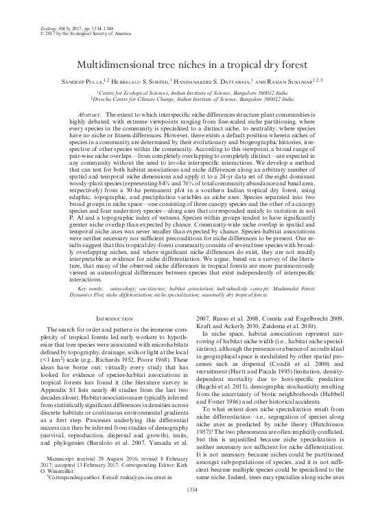 (PDF) Multidimensional tree niches in a tropical dry forest | Sandeep ...