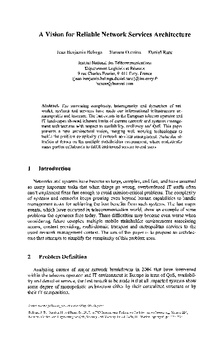 (PDF) A Vision for Reliable Network Services Architecture