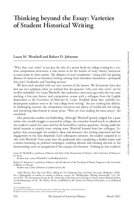 (PDF) Thinking beyond the Essay: Varieties of Student Historical ...