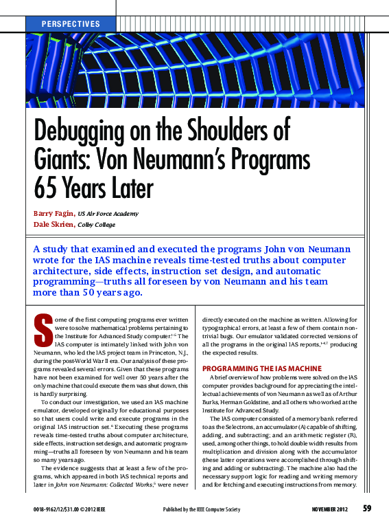 (PDF) Debugging on the Shoulders of Giants: Von Neumann's Programs 65 ...