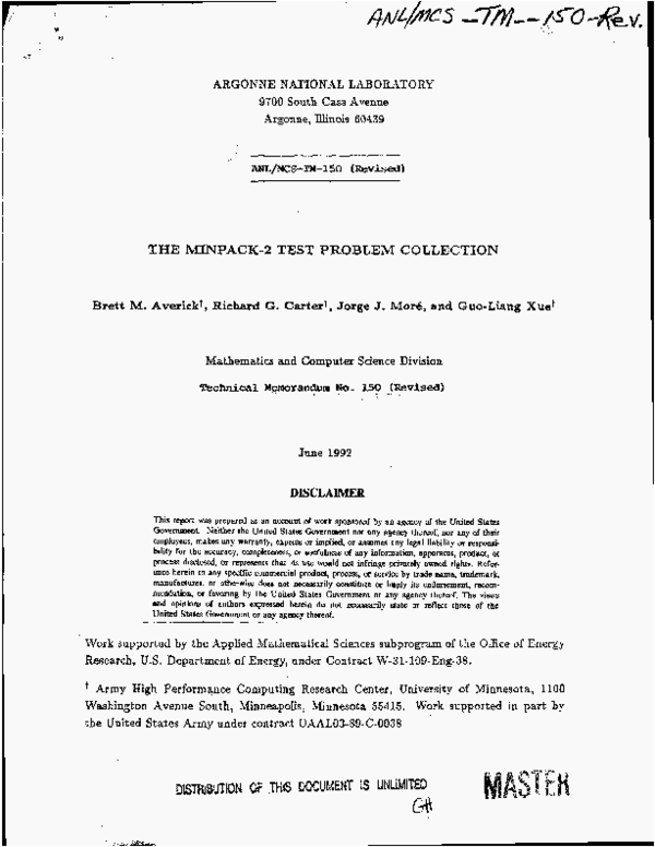 (PDF) The MINPACK-2 test problem collection | jorge more - Academia.edu