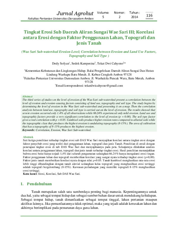(PDF) Tingkat Erosi Sub Daerah Aliran Sungai Wae Sari III; Korelasi ...