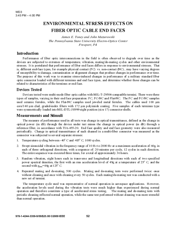 (PDF) Environmental stress effects on fiber optic cable end faces