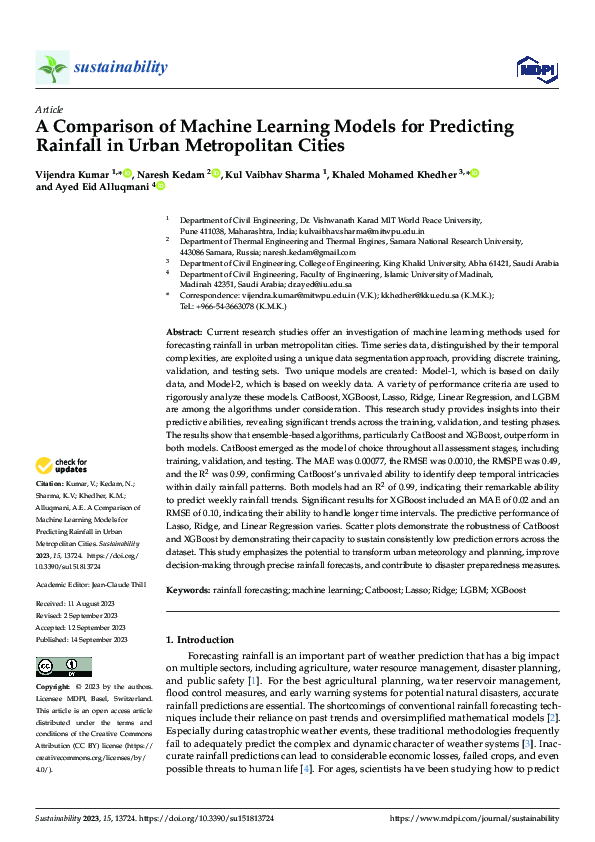 (PDF) A Comparison of Machine Learning Models for Predicting Rainfall in Urban Metropolitan Cities