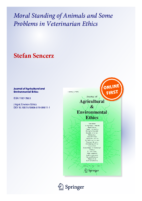 (PDF) Moral Standing of Animals and Some Problems in Veterinarian Ethics