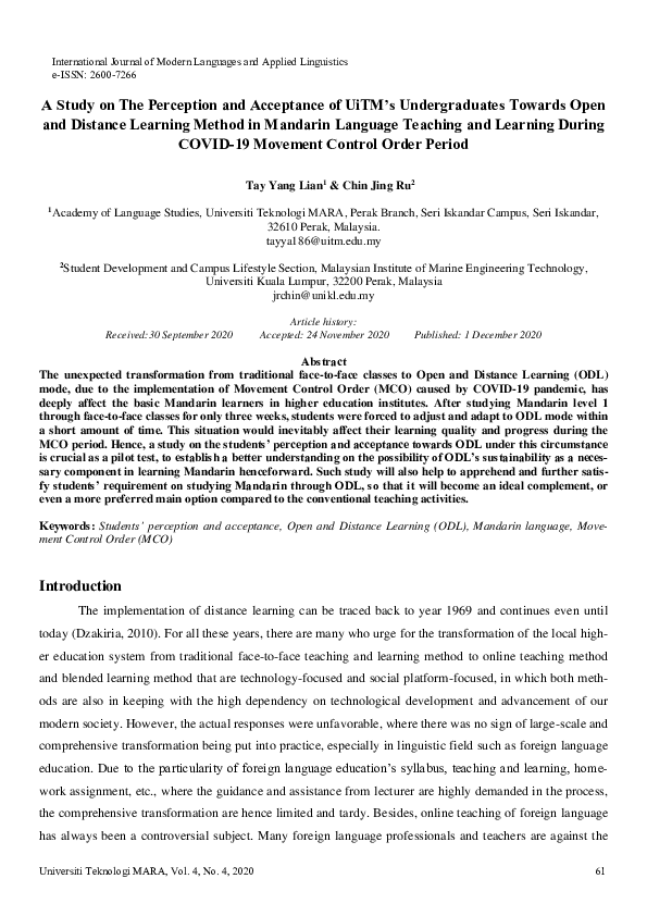 (PDF) A Study on The Perception and Acceptance of UiTM’s Undergraduates ...