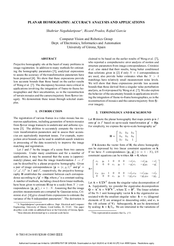 (PDF) Evaluating Planar Homography Accuracy in Imaging